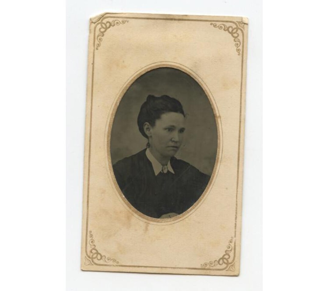 Tintype Studio Portrait: Vintage Lady With Dark Hair & Earrings, 1/16 ...