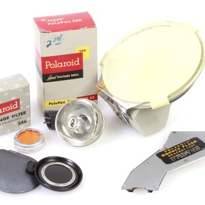 Polaroid 150 Camera Outfit W/ Case/flash(2)/bracket/filter/box of Film ...