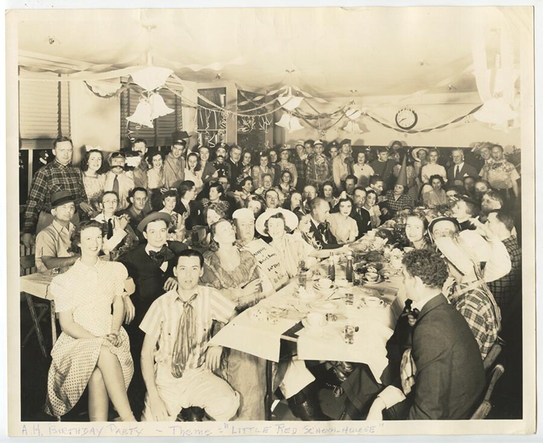 Vintage 8x10 Birthday Party Photo - Original, Streamers & Large Group ...