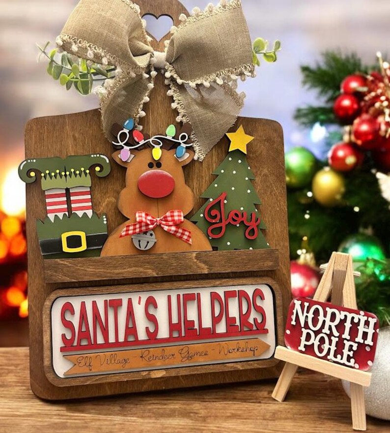 Santa's Helpers Breadboard or Truck Insert, Christmas Decor, Winter ...
