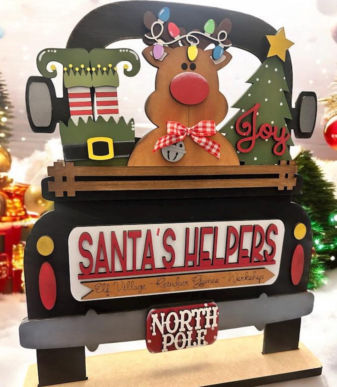 Santa's Helpers Breadboard or Truck Insert, Christmas Decor, Winter ...