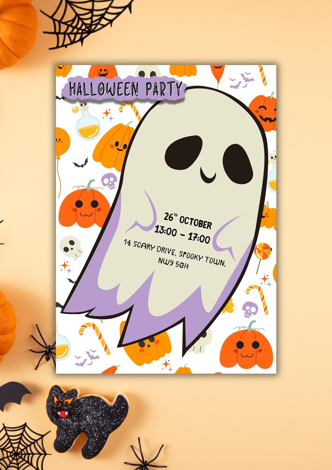 Editable Kids Halloween Party Invite, Pumpkin and Ghost Theme ...