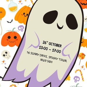 Editable Kids Halloween Party Invite, Pumpkin and Ghost Theme ...