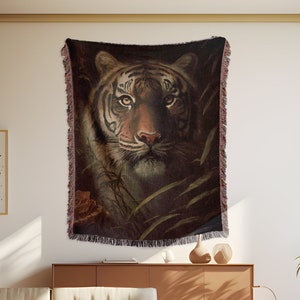 Tiger Lurks Blanket: Woven Throw Blanket, Woven Wall Hanging, Boho ...
