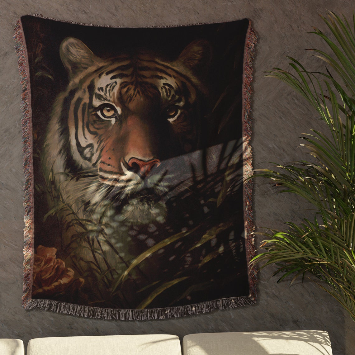 Tiger Lurks Blanket: Woven Throw Blanket, Woven Wall Hanging, Boho ...