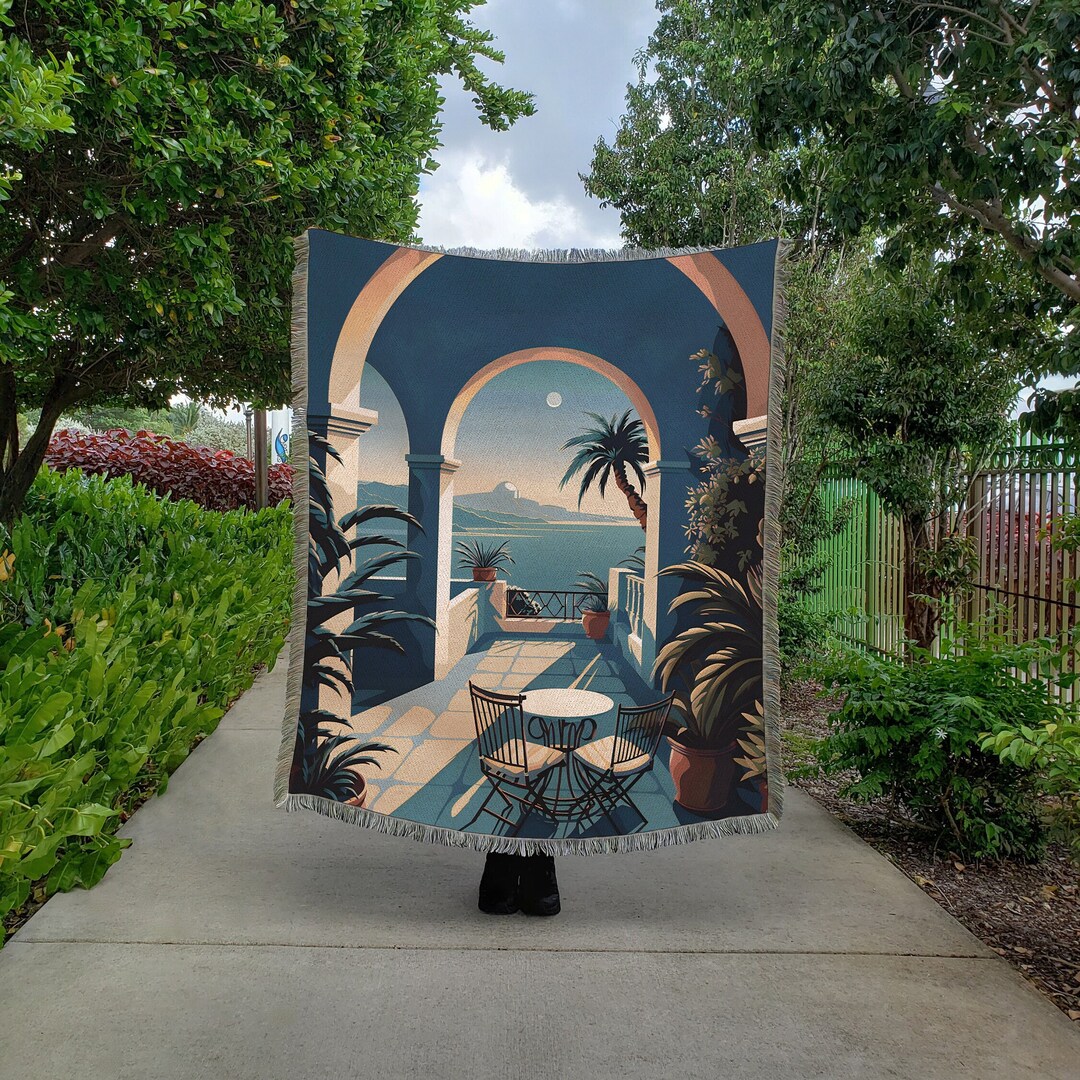 Santorini Vibes Woven Blanket Greek Wall Decor Woven Blanket Tapestry ...