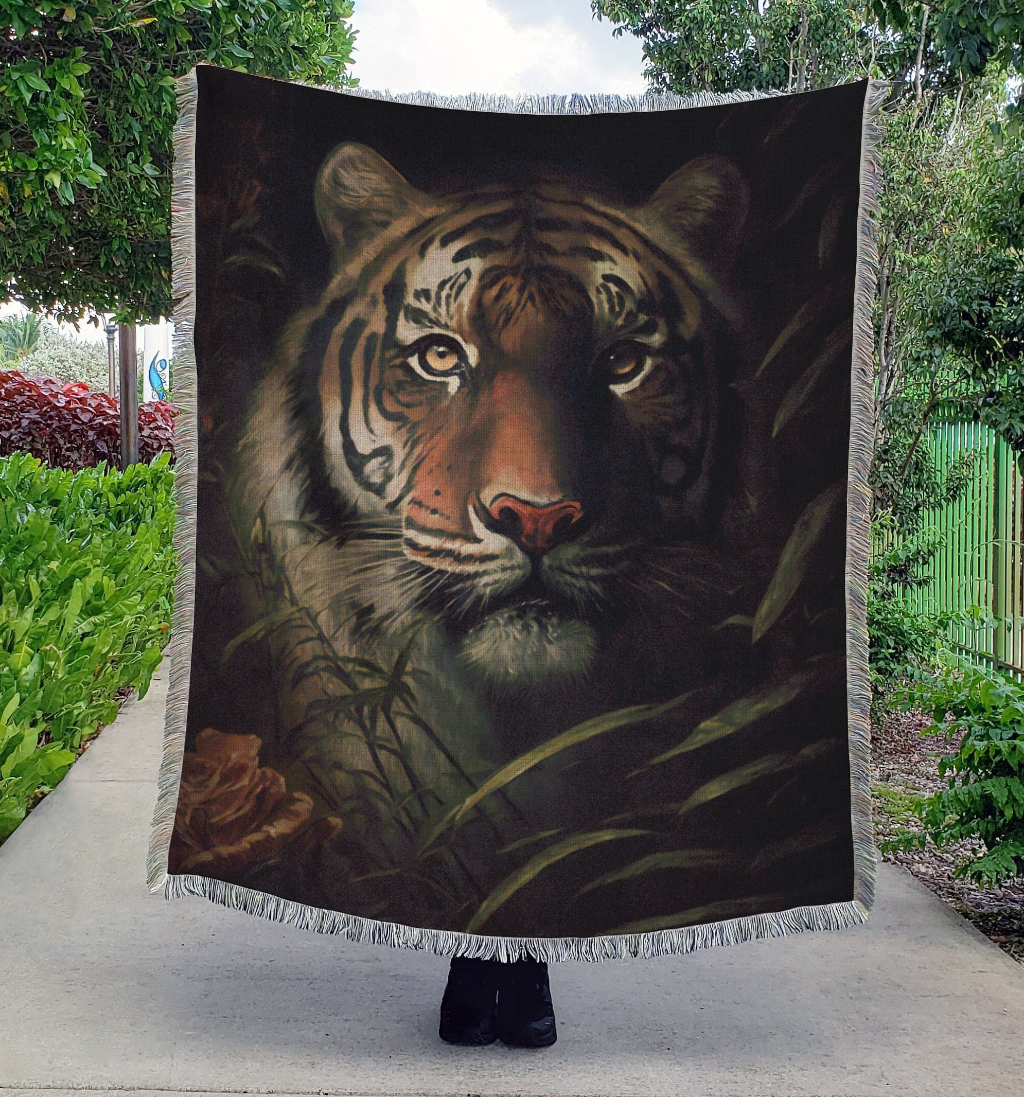 Tiger Lurks Blanket: Woven Throw Blanket, Woven Wall Hanging, Boho ...