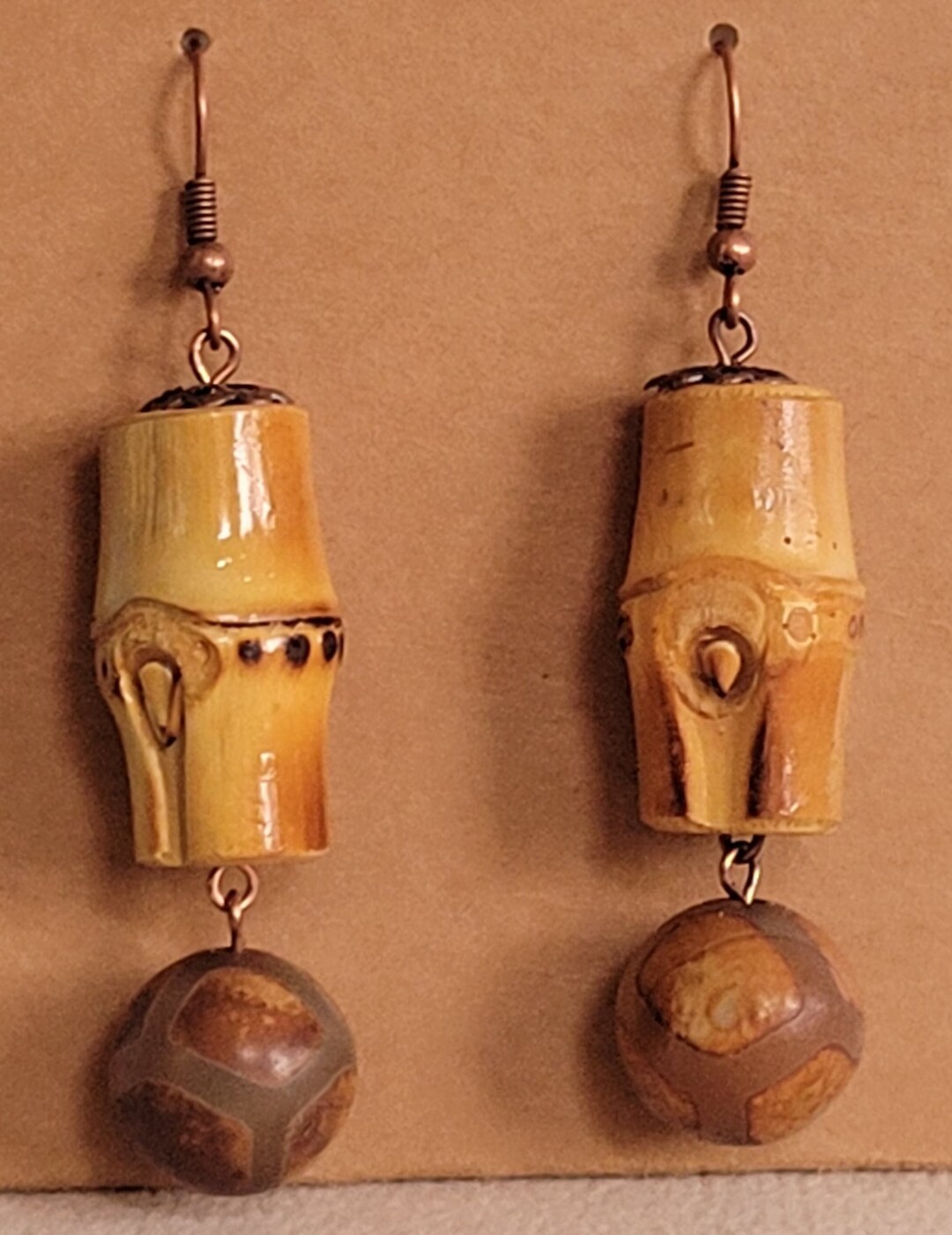 Tiki Natural Bamboo & African Beads Drop Earrings - Etsy