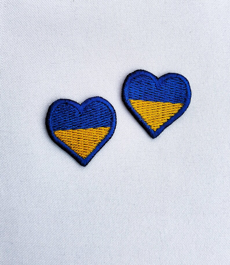 Embroidered Heart Iron on Patch, Ukrainian Symbol Applique, Yellow-blue ...