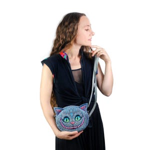 Cheshire Cat Bag, Shoulder Bag With Embroidery, Animal Shaped Bag, Cat ...