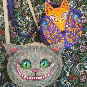 Cheshire Cat Bag, Shoulder Bag With Embroidery, Animal Shaped Bag, Cat ...