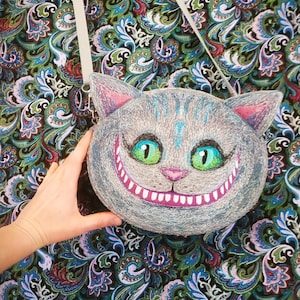Cheshire Cat Bag, Shoulder Bag With Embroidery, Animal Shaped Bag, Cat ...