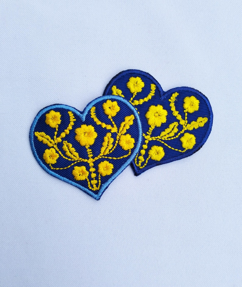 Embroidered Heart Iron on Patch, Ukrainian Symbol Applique, Yellow-blue ...