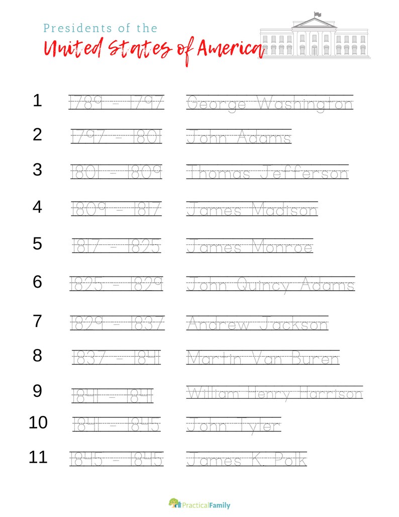Presidents of the USA - Handwriting Practice - Etsy