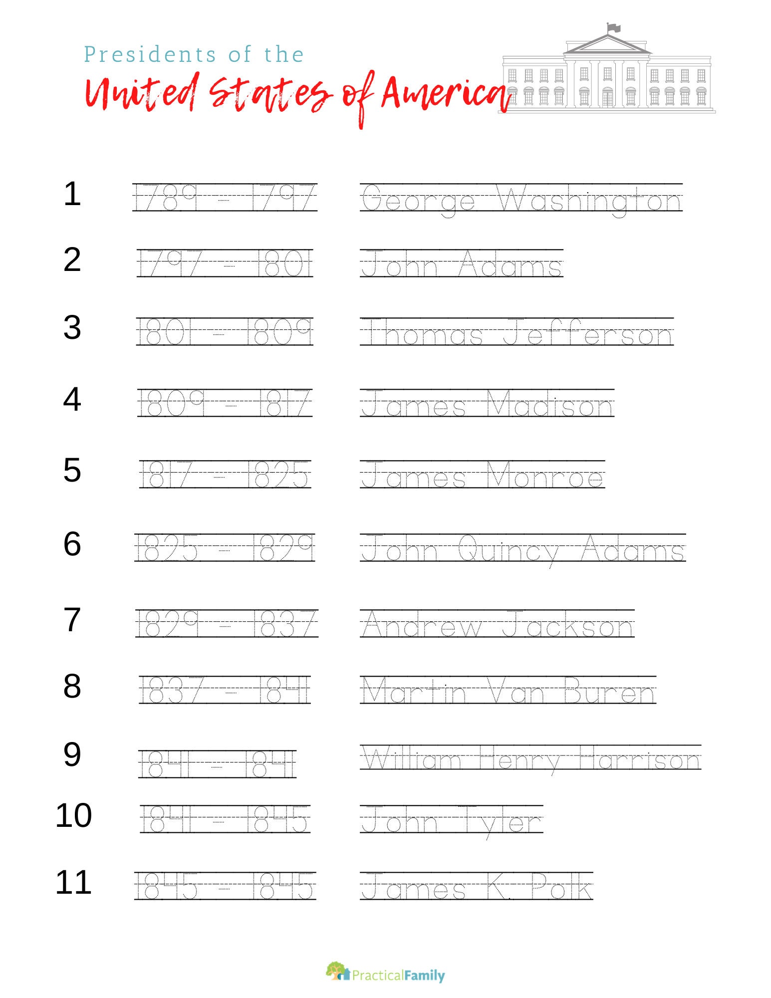 Presidents of the USA - Handwriting Practice - Etsy