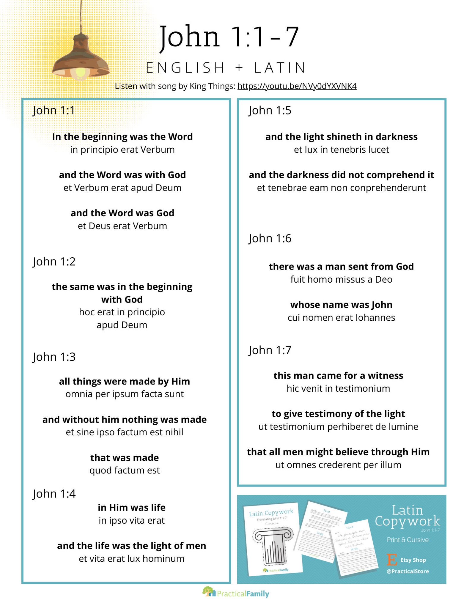 Latin Copywork Translating John 1:1-7 PRINT | Etsy
