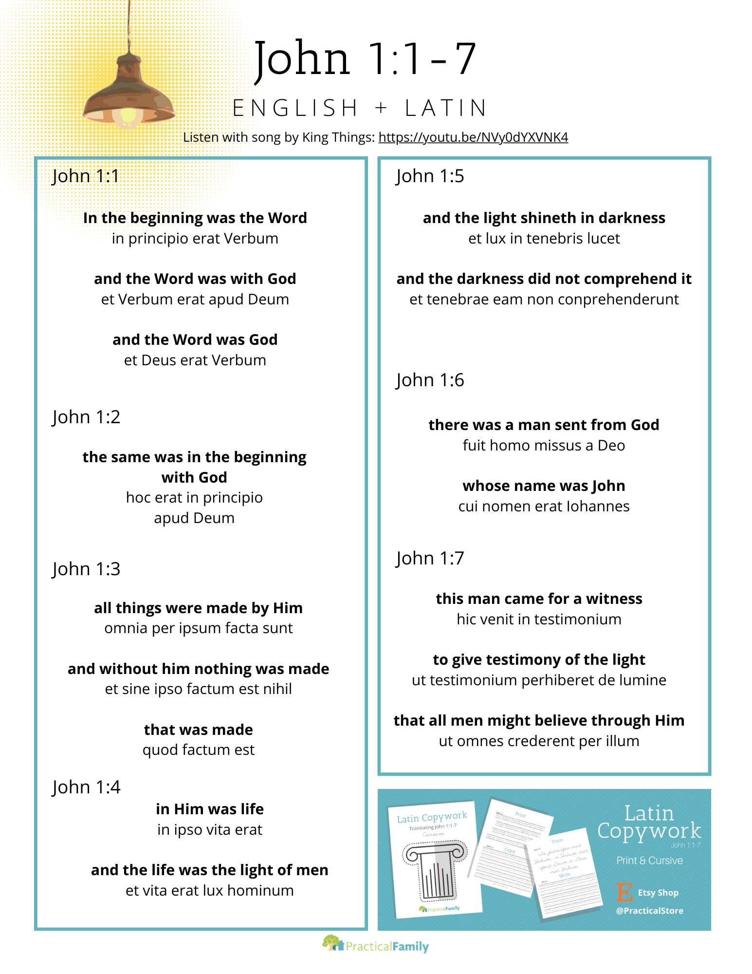Latin Copywork Translating John 1:1-7 PRINT - Etsy