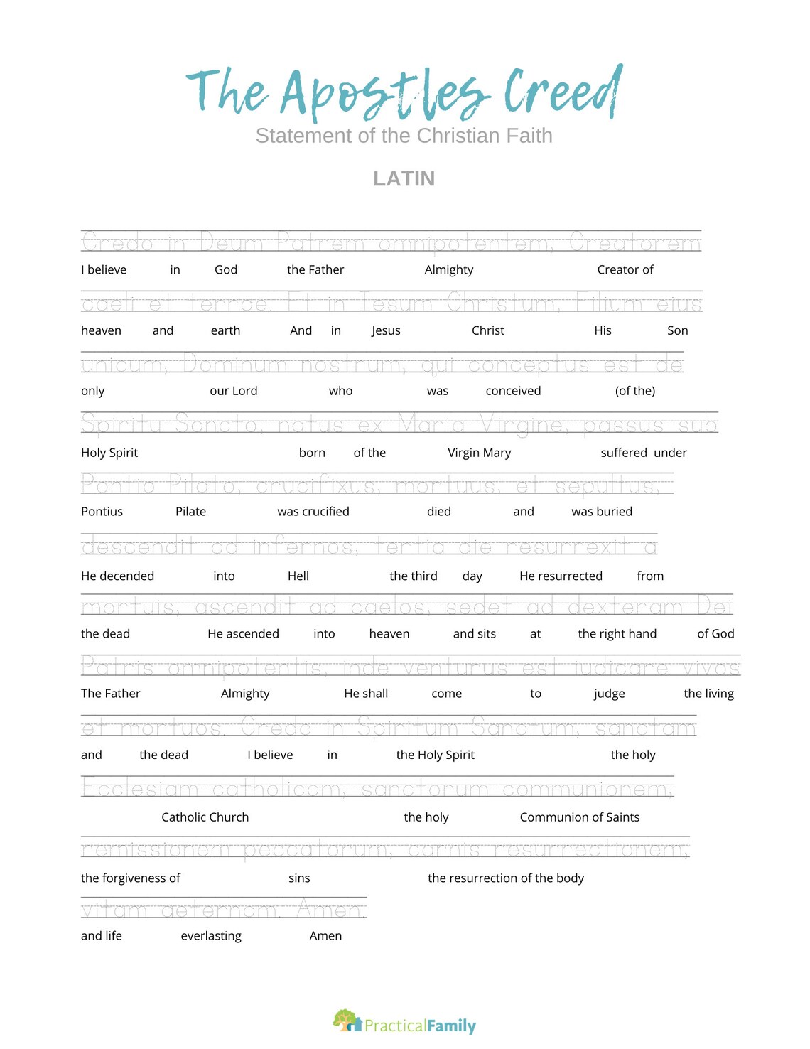 Apostles & Nicene Creeds - English + Latin - Print and Cursive Practice ...