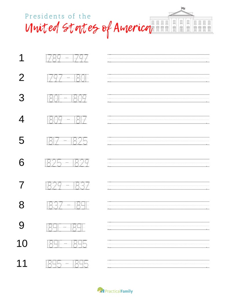 Presidents of the USA - Handwriting Practice - Etsy