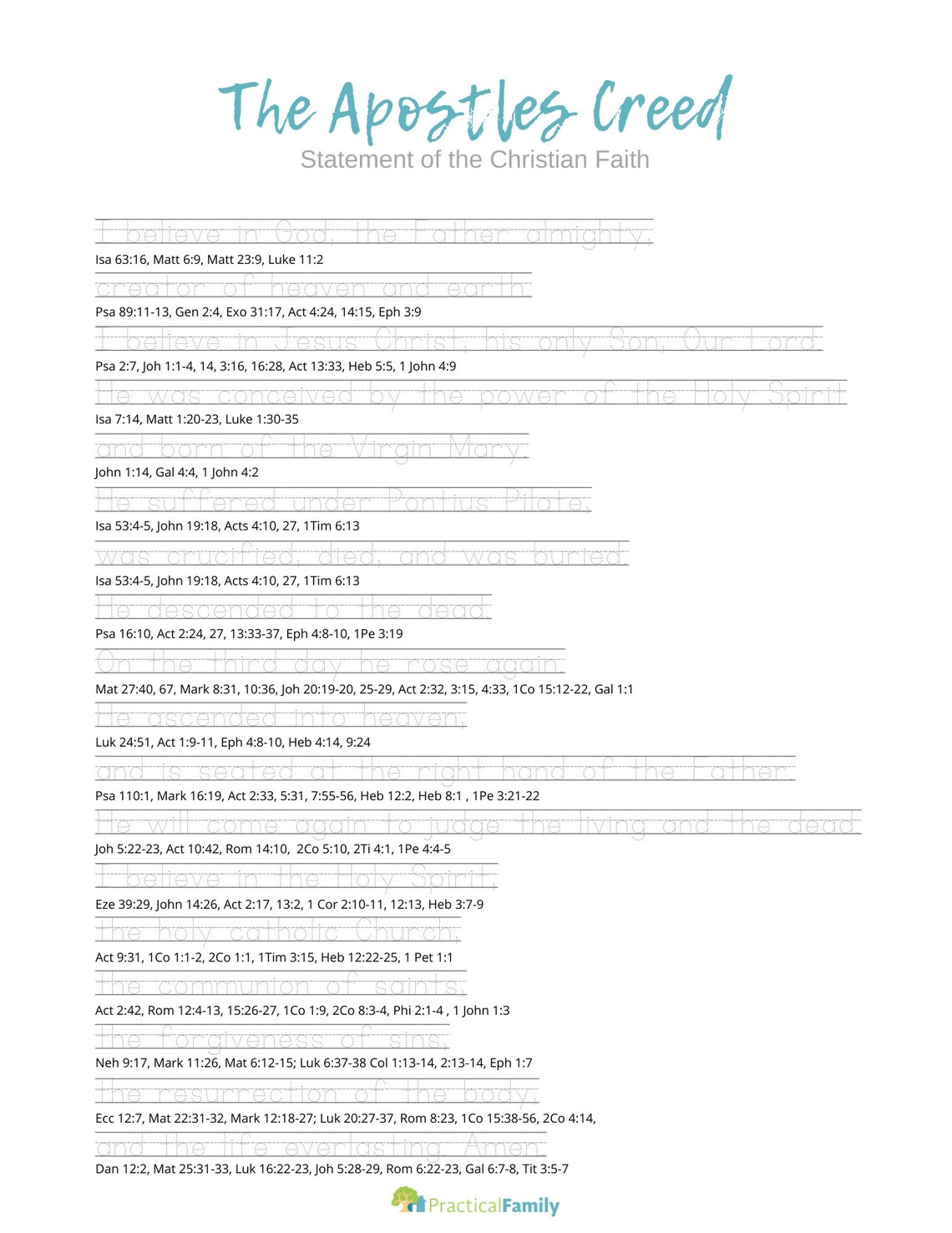 Apostles & Nicene Creeds - English + Latin - Print and Cursive Practice ...