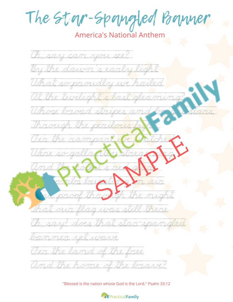 The Star Spangled Banner - Handwriting Practice - Etsy