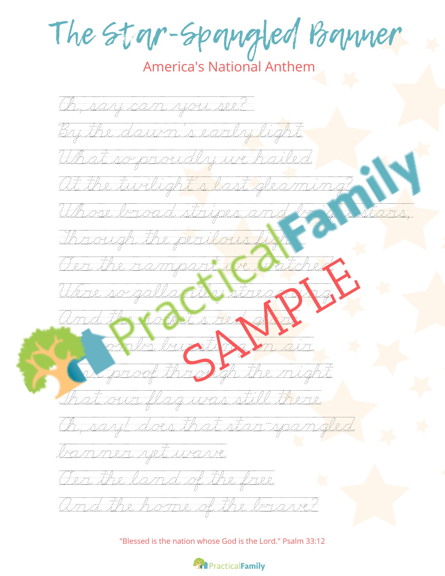 The Star Spangled Banner - Handwriting Practice - Etsy