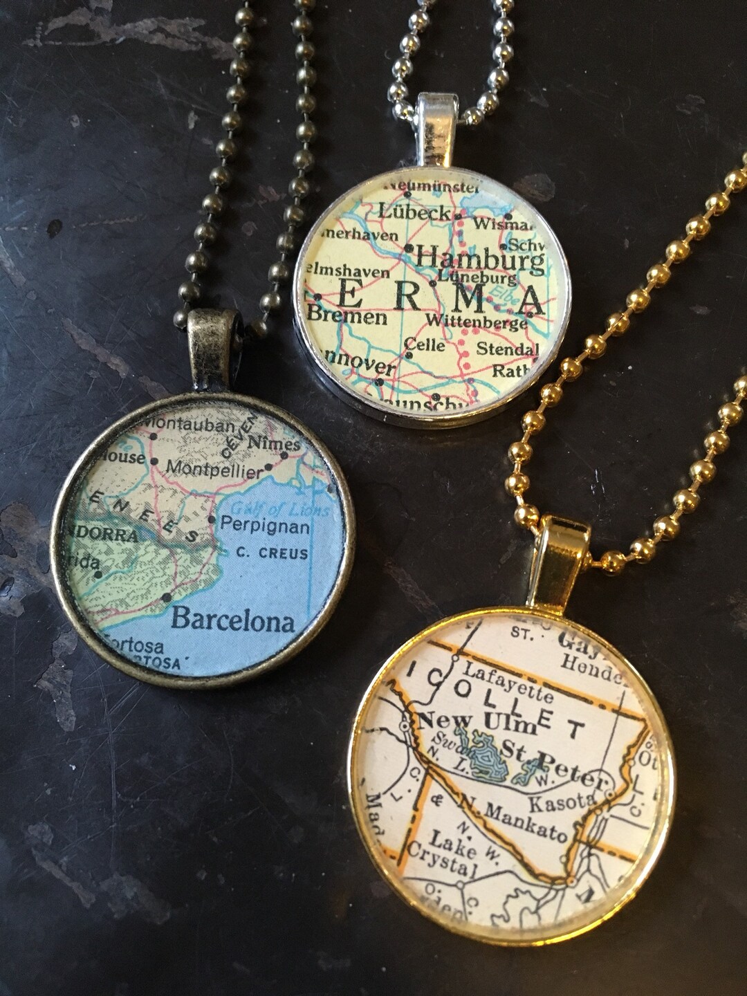 Vintage Map Circular Pendant Necklace - Etsy