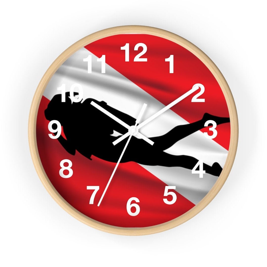 Dive Flag With Female Scuba Diver - Wall Clock - Etsy