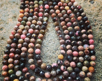 Black Line Faceted Rhodonite Beads Pink Semi Precious Stones - Etsy