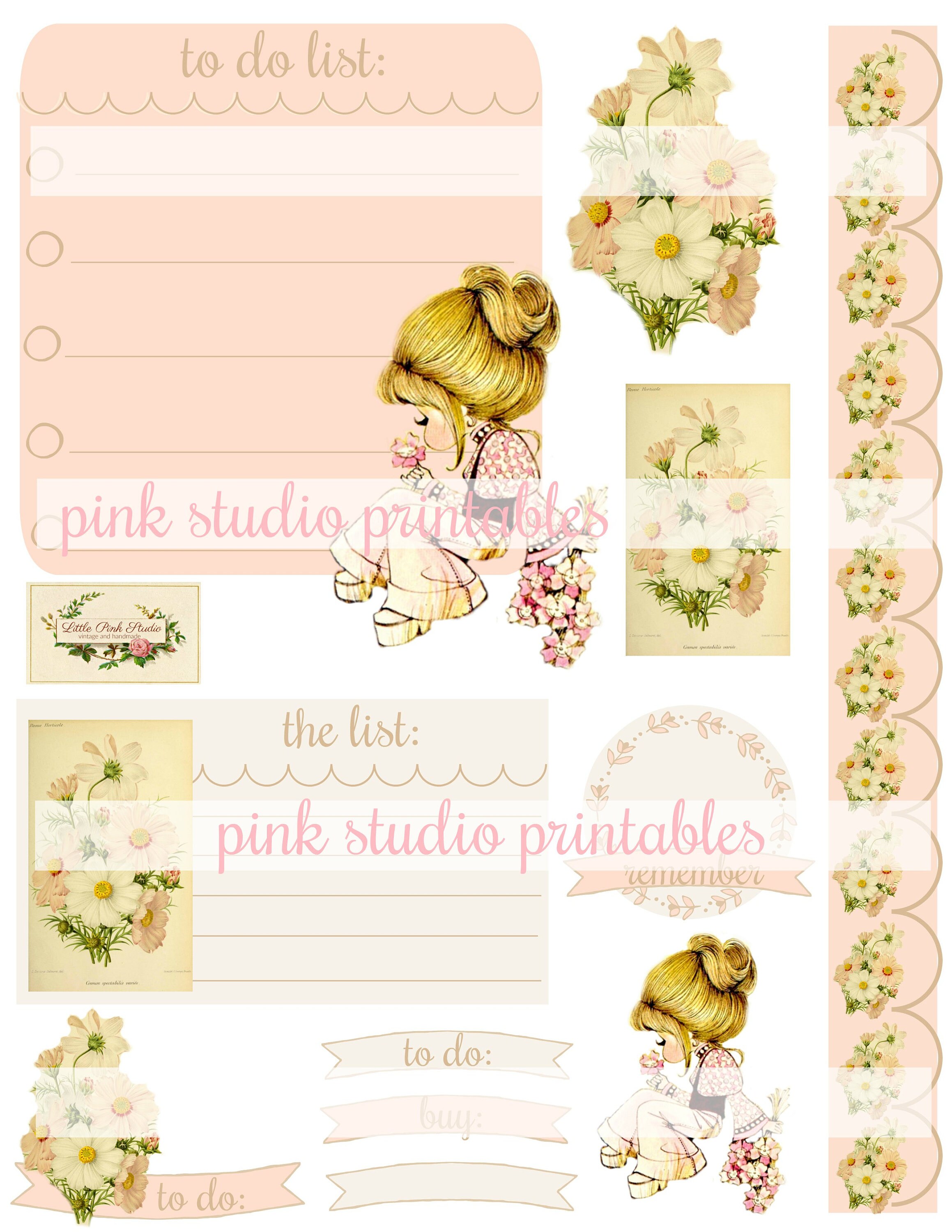 Pretty Girl and Flowers, Printable Journal Cards, Tuck Spots, Stickers ...