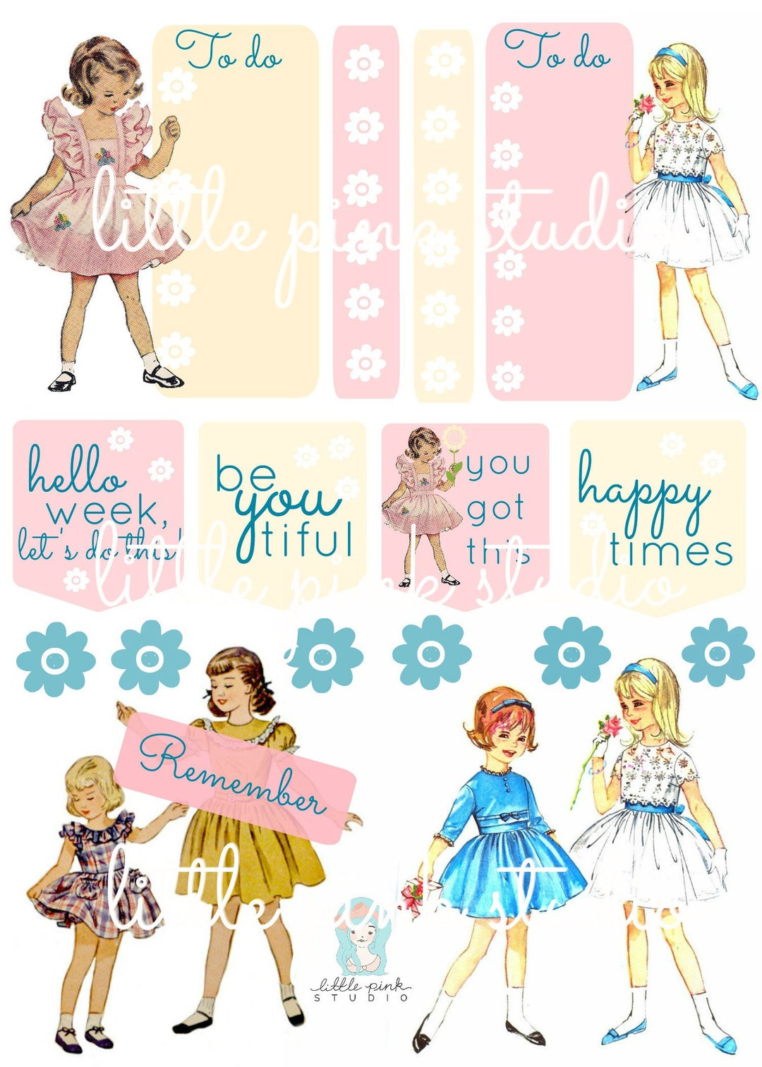Happy Times, Printable Planner Sticker Sheet, Vintage Style, Vintage ...