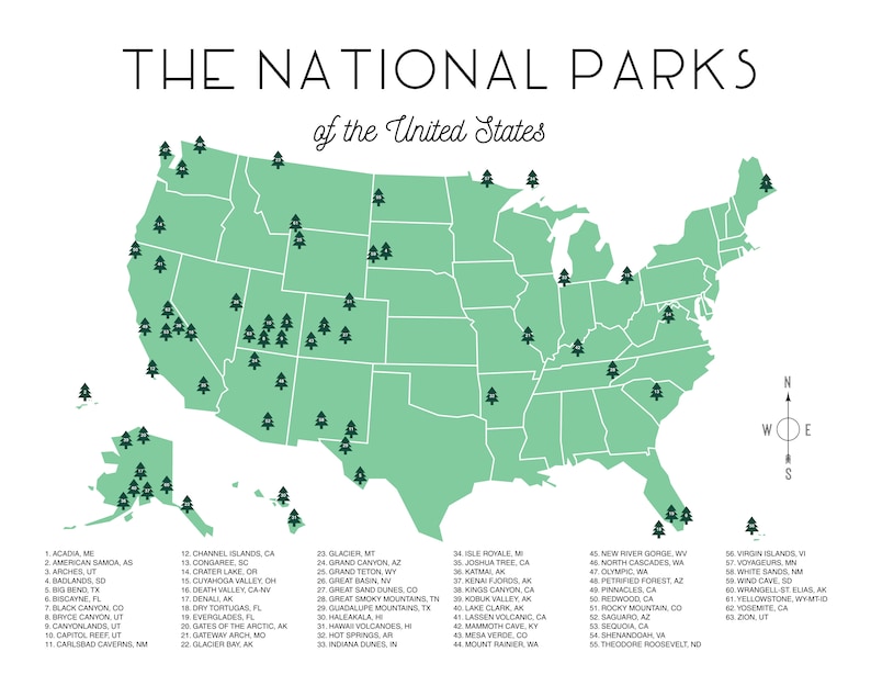 National Parks Map Checklist - Instant Download - Etsy