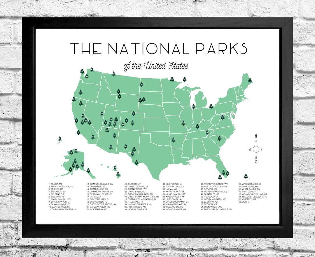 National Parks Map Checklist - Print - Etsy