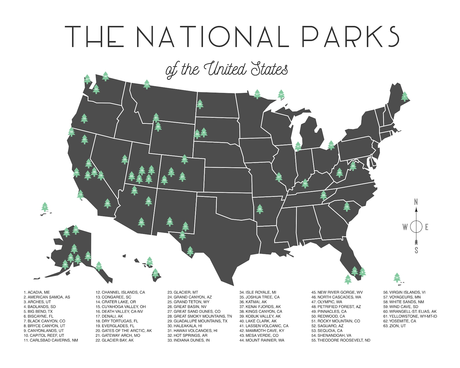 National Parks Map Checklist - Instant Download - Etsy