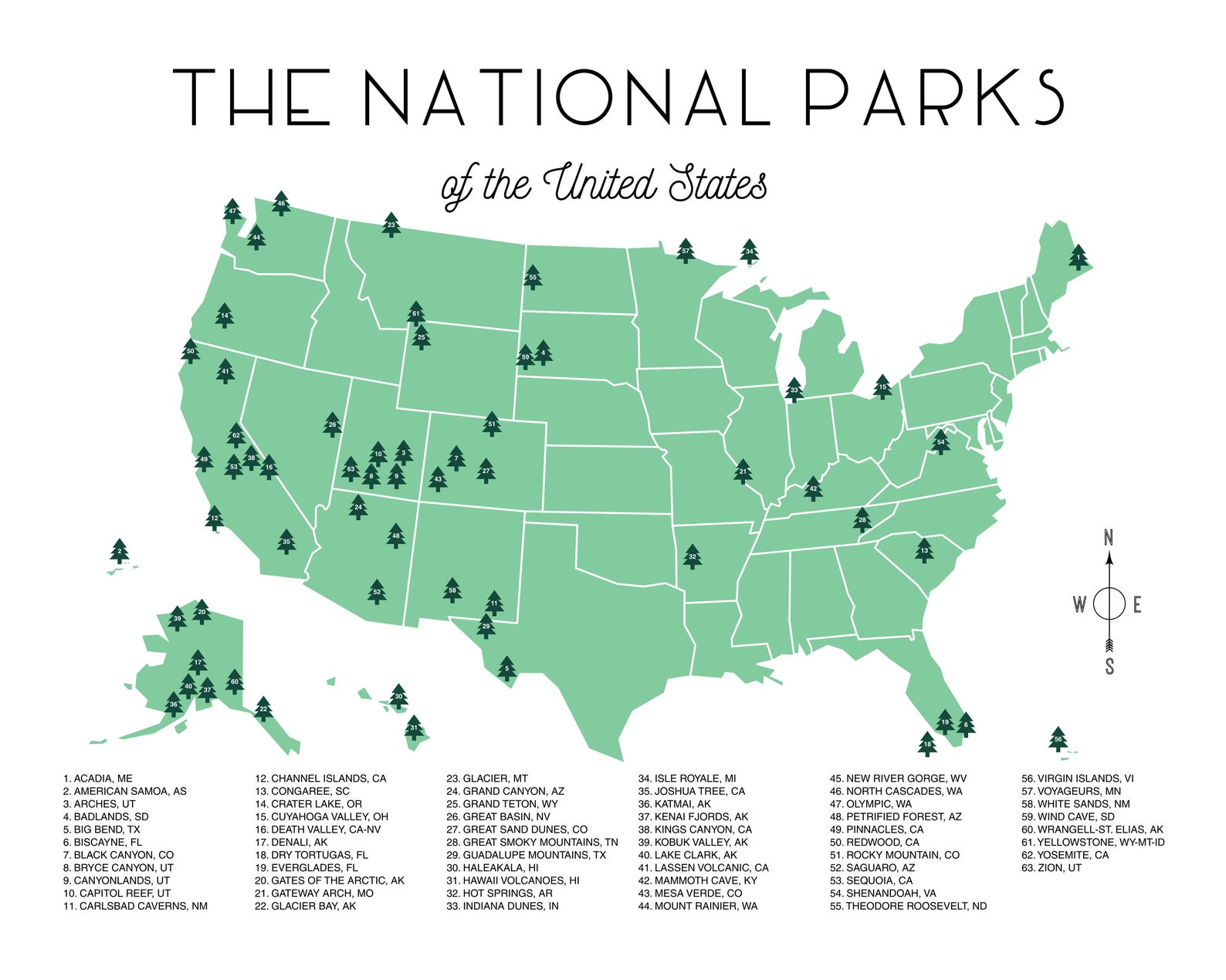 National Parks Map Checklist - Print - Etsy