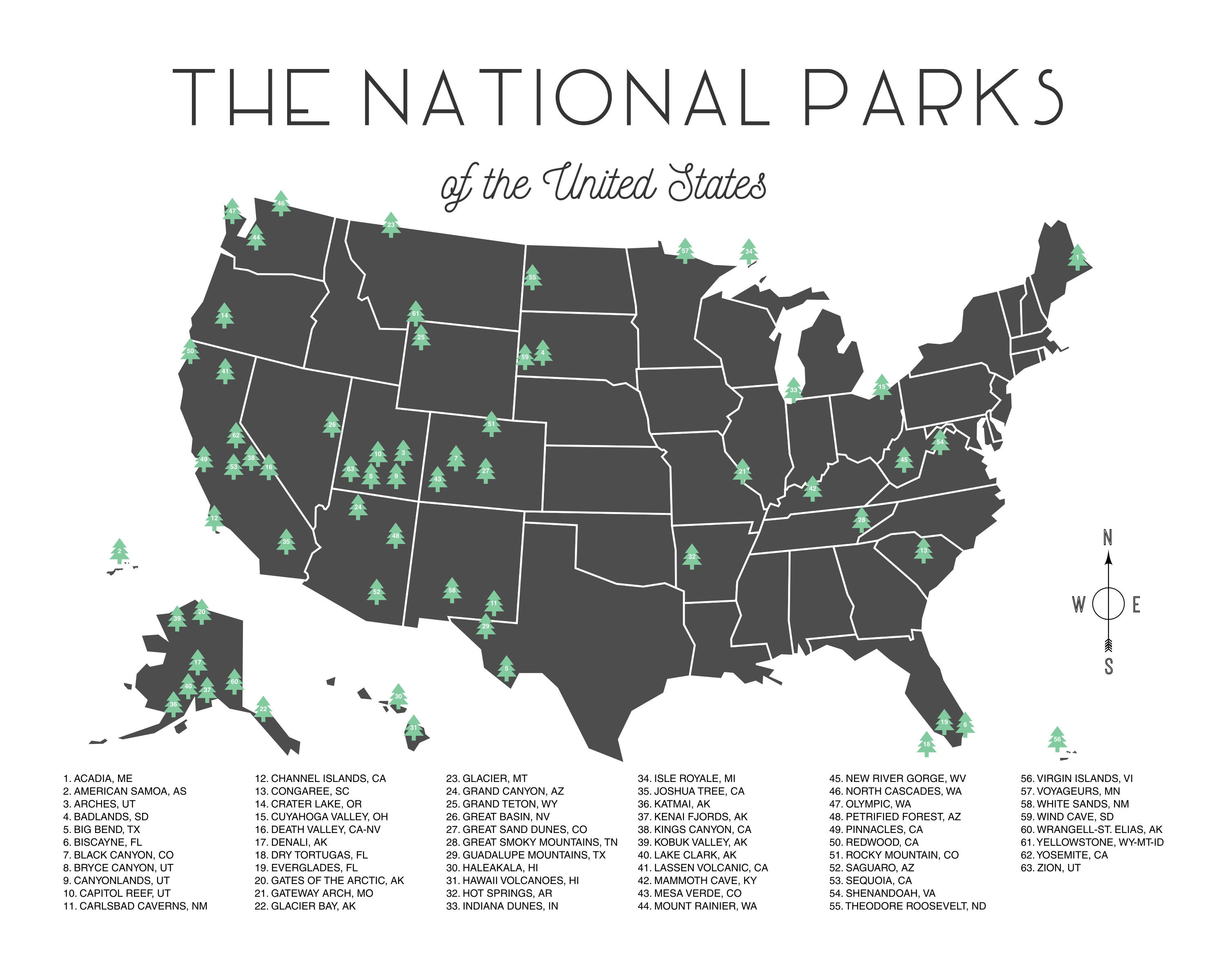 National Parks Map Checklist - Print - Etsy