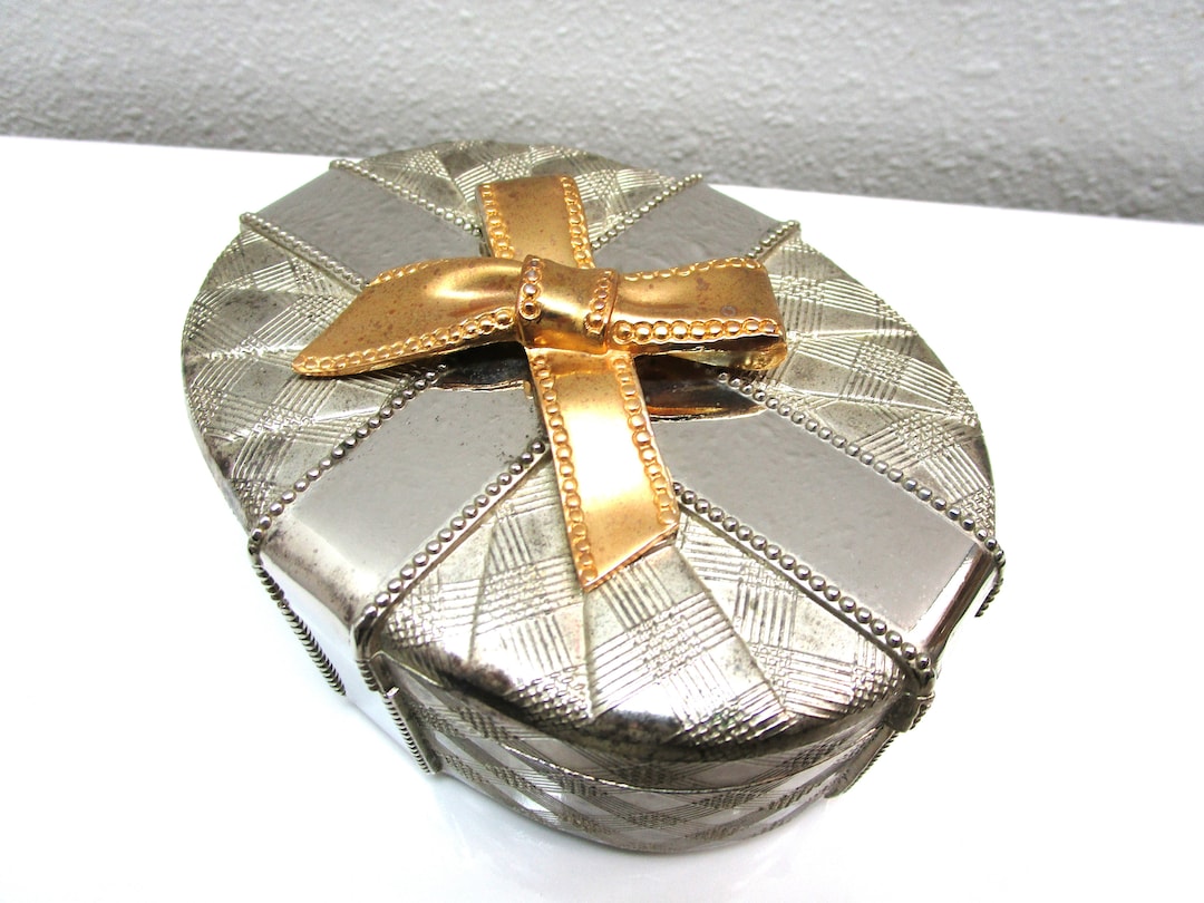 Vintage Godinger Silver Plate Gold Bow Box Wrapped Like A Present ...