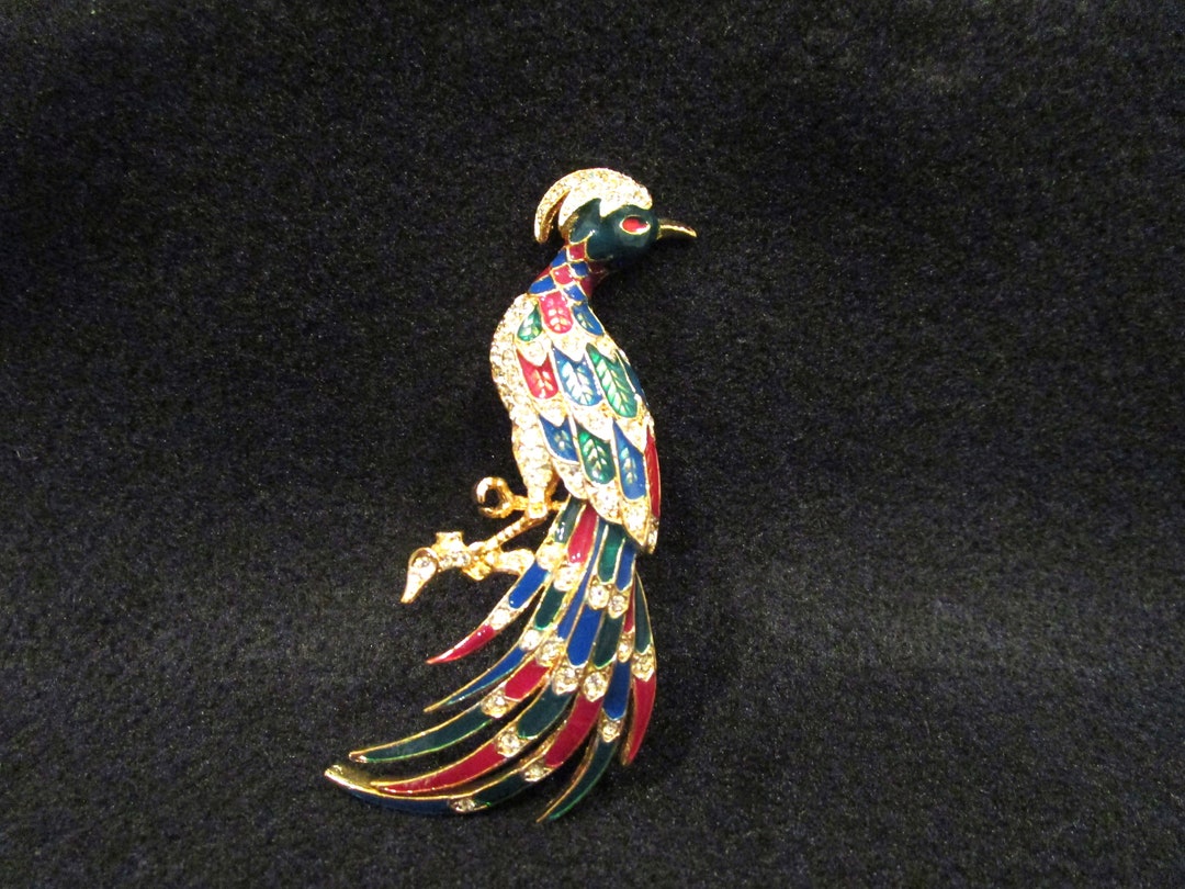 Estate 1940 Marcel Boucher Bird Brooch "jay" Large Gold Plated Crested ...