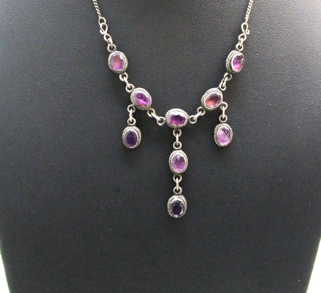 Antique Edwardian Amethyst Festoon Necklace Delicate Sterling Oval ...