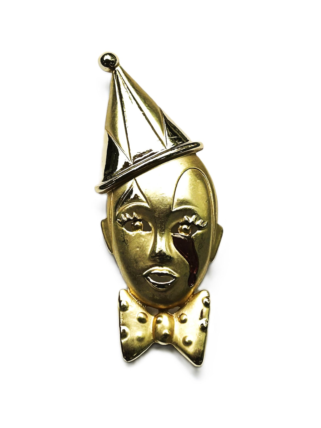 Vintage Estate Gold Harlequin Pierrot Pagliacci Opera Clown Brooch Sad ...