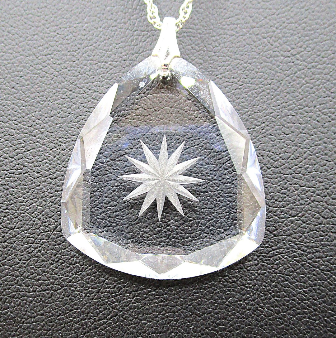 Crystal 12 Point Star Pendant Necklace 20" Faceted Crystal Intaglio ...