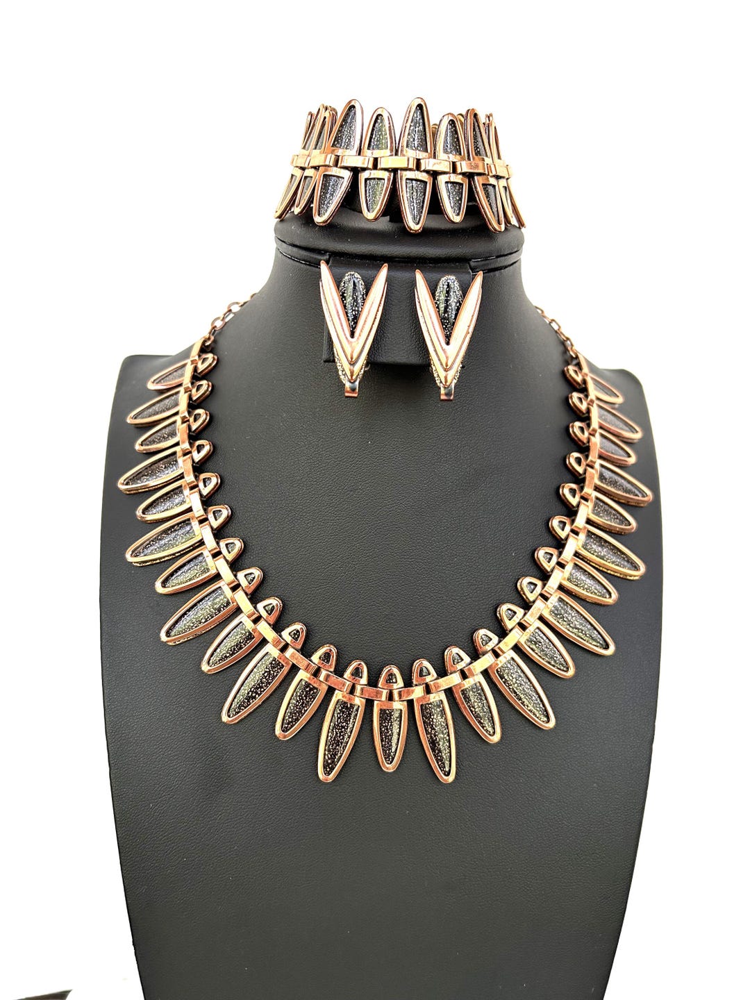 1950s Matisse Nefertiti Parure Burnished Copper Gold Flake Speckled ...