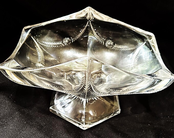 Antique Prescut Glass EAPG Hexagonal Bowl Edwardian Era Mckee Glass ...