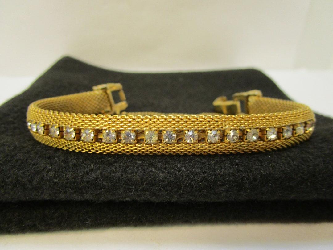 Vintage Weiss Bracelet Snake Mesh Gold Tone Bracelet Prong Set ...