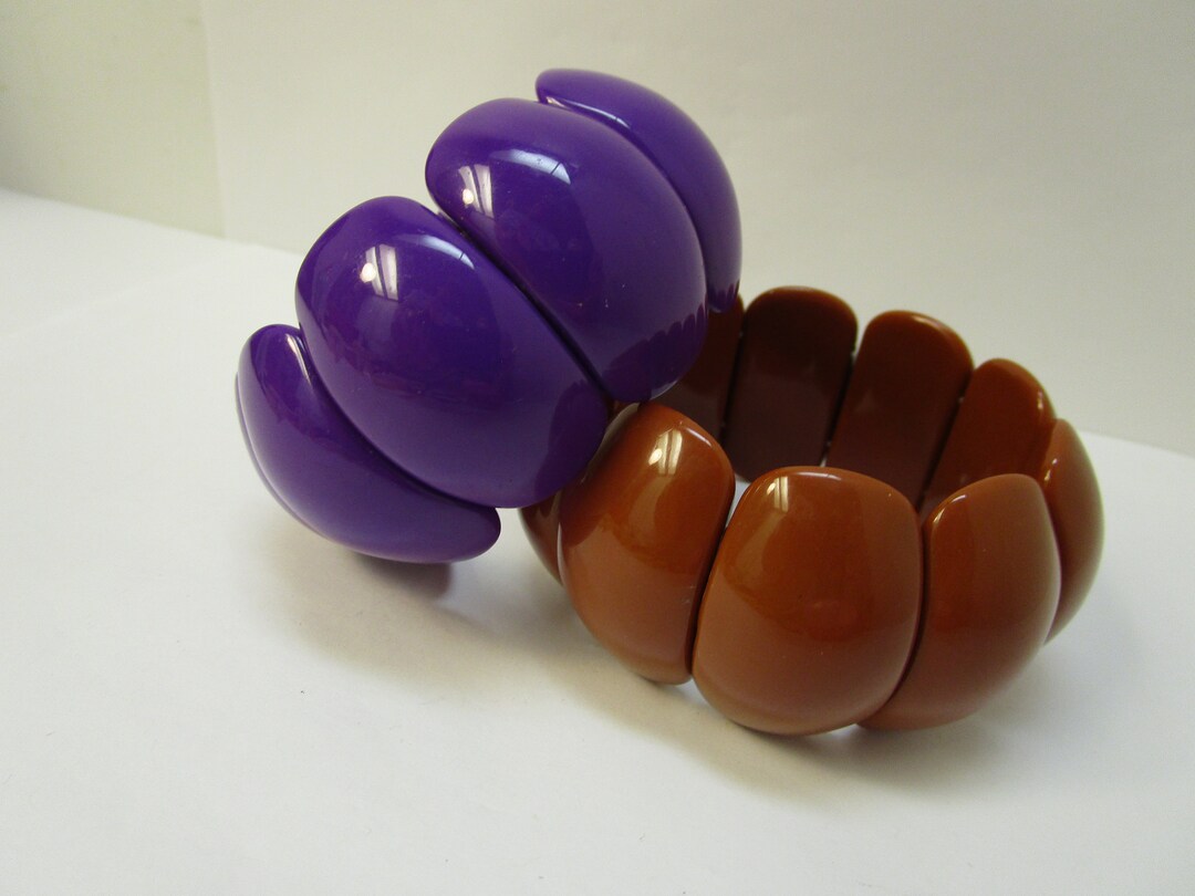 1980s Wide Chunky Link Stretch Bracelets Dark Caramel Gingerbread Grape ...