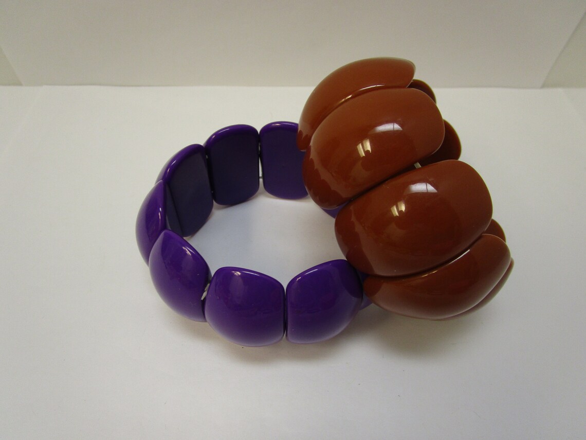 1980s Wide Chunky Link Stretch Bracelets Dark Caramel Gingerbread Grape ...