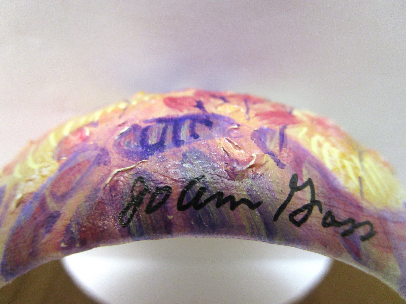 RARE Textured Hand Painted Impressionist Artist Signed Wood Bangle ...