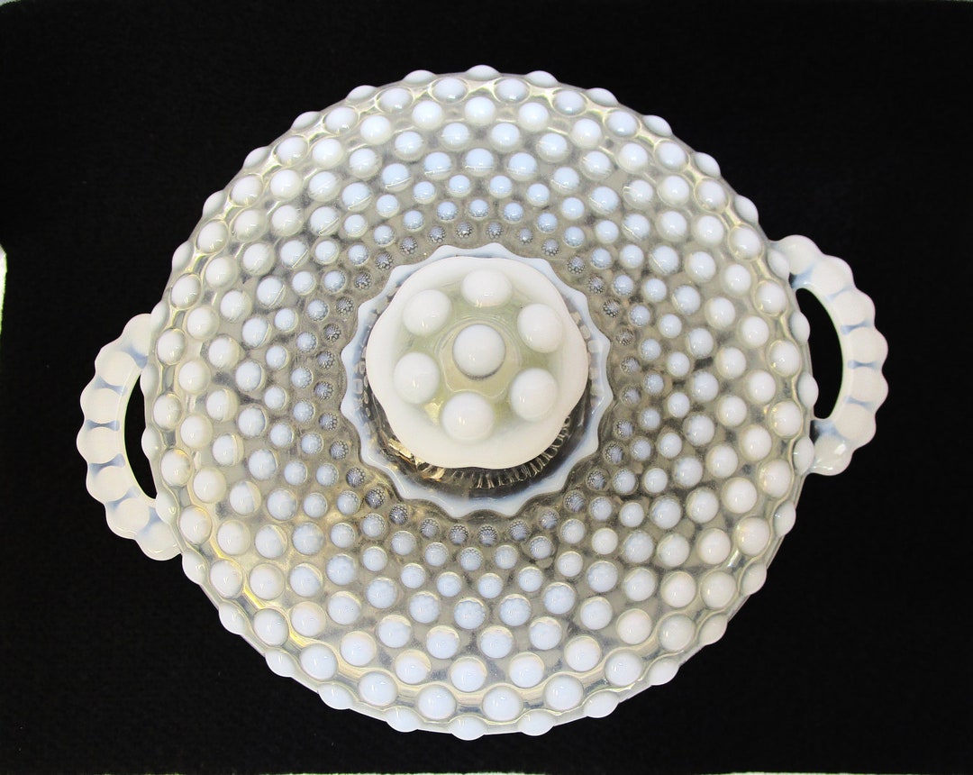 Vintage Baby Blue Hobnail Dew Drop Milk Glass Covered Candy Dish ...