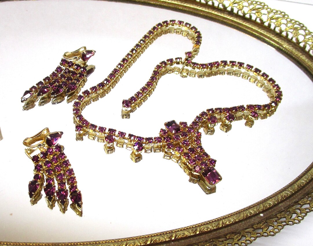 BA Ballou Co Amethyst Crystal Necklace Earrings Victorian Revival 18K ...