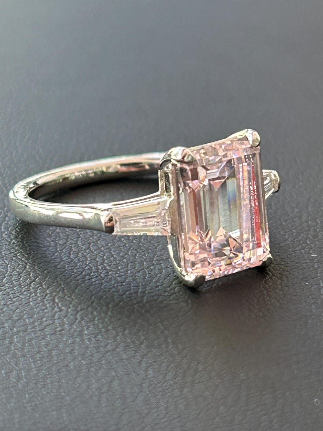 Cartier Grace Kelly Style Sterling Silver Emerald Cut Pink Tourmaline ...